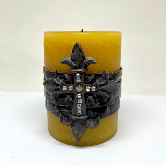 Accents | Candle With Cross Crystals In Cross On Velcro Faux Crocodile ...